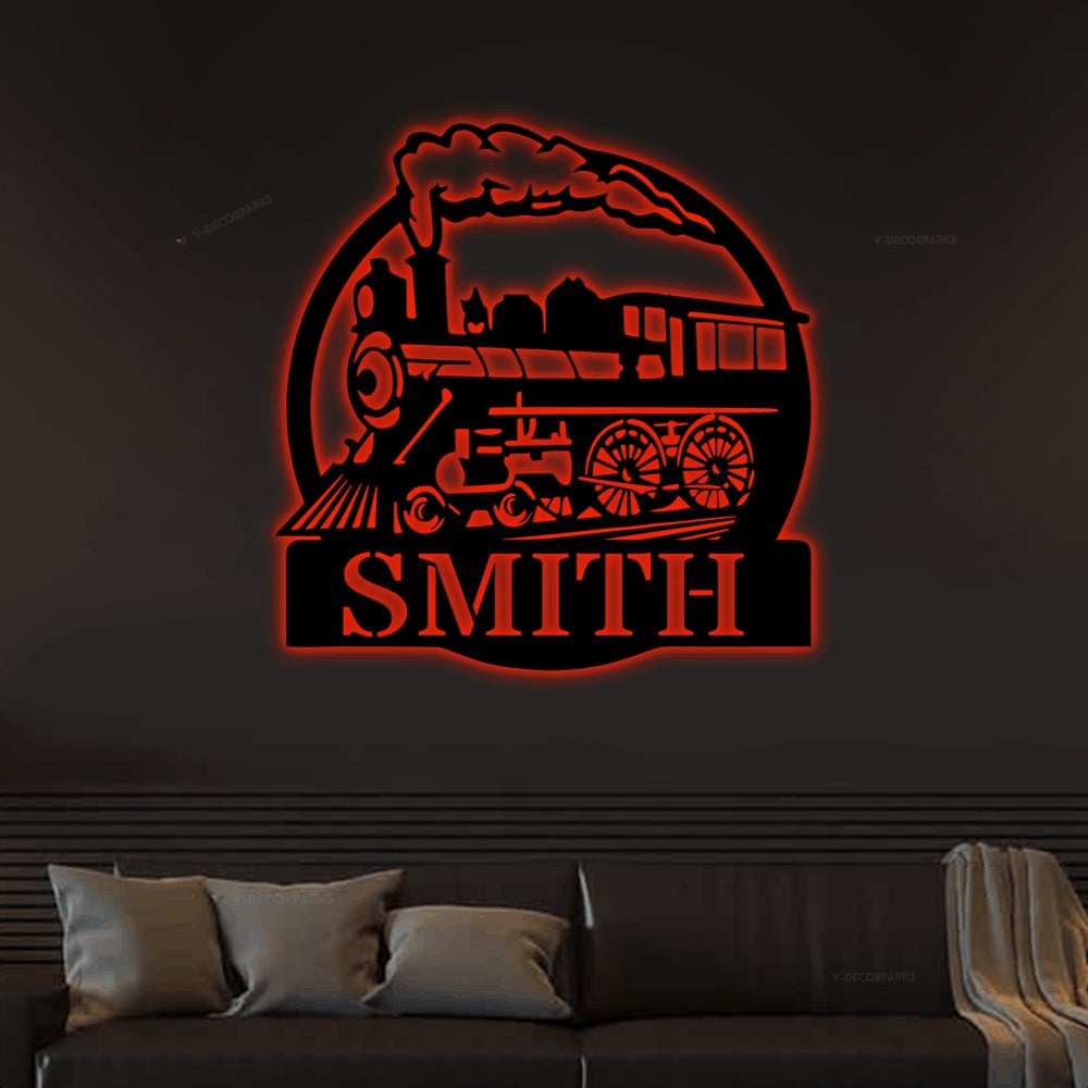 Train Custom Metal Sign With Led Lights, Personalized Train Sign, Train ...