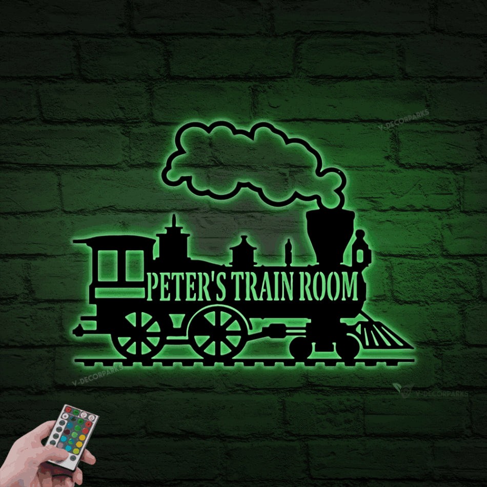 Train Metal Sign With Led Lights - Metal Wall Decor, Custom Metal Name ...