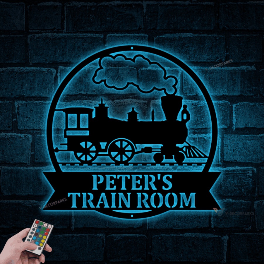 Train Metal Sign With Led Lights- Metal Wall Decor, Custom Metal Name ...