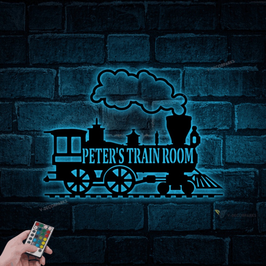 Train Metal Sign With Led Lights - Metal Wall Decor, Custom Metal Name ...