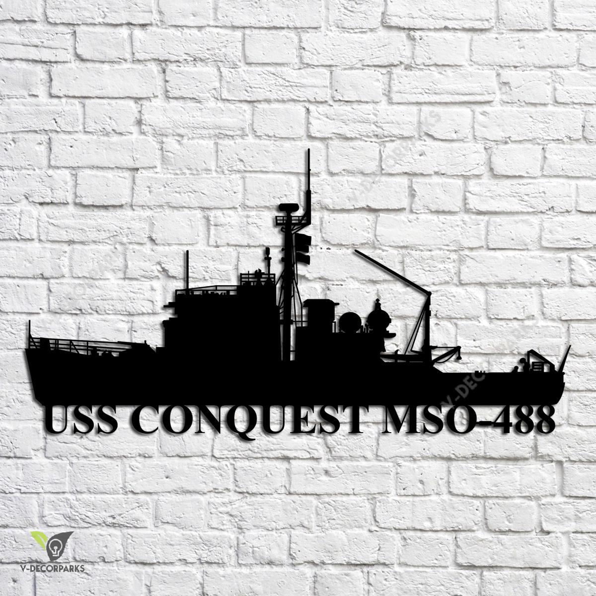 Uss Conquest Mso-488 Navy Ship Metal Art, Navy Ships Silhouette Metal ...