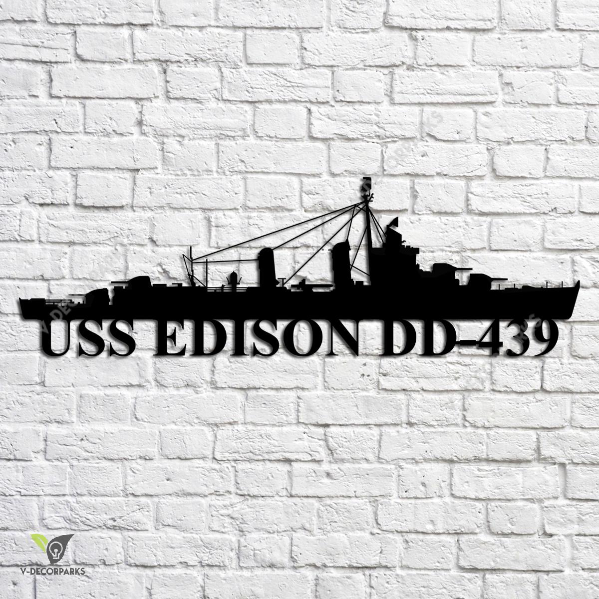 Uss Edison Dd-439 Navy Ship Metal Art, Navy Ships Silhouette Metal Gift ...