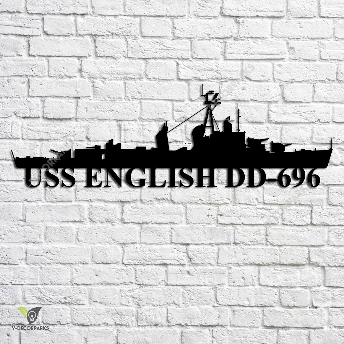 Uss English Dd-696 Navy Ship Metal Art, Navy Ships Silhouette Metal ...