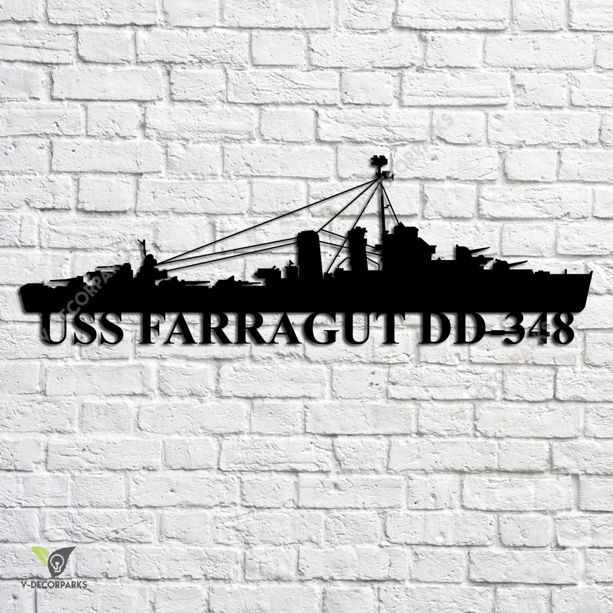 Uss Farragut Dd-348 Navy Ship Metal Art, Navy Ships Silhouette Metal ...