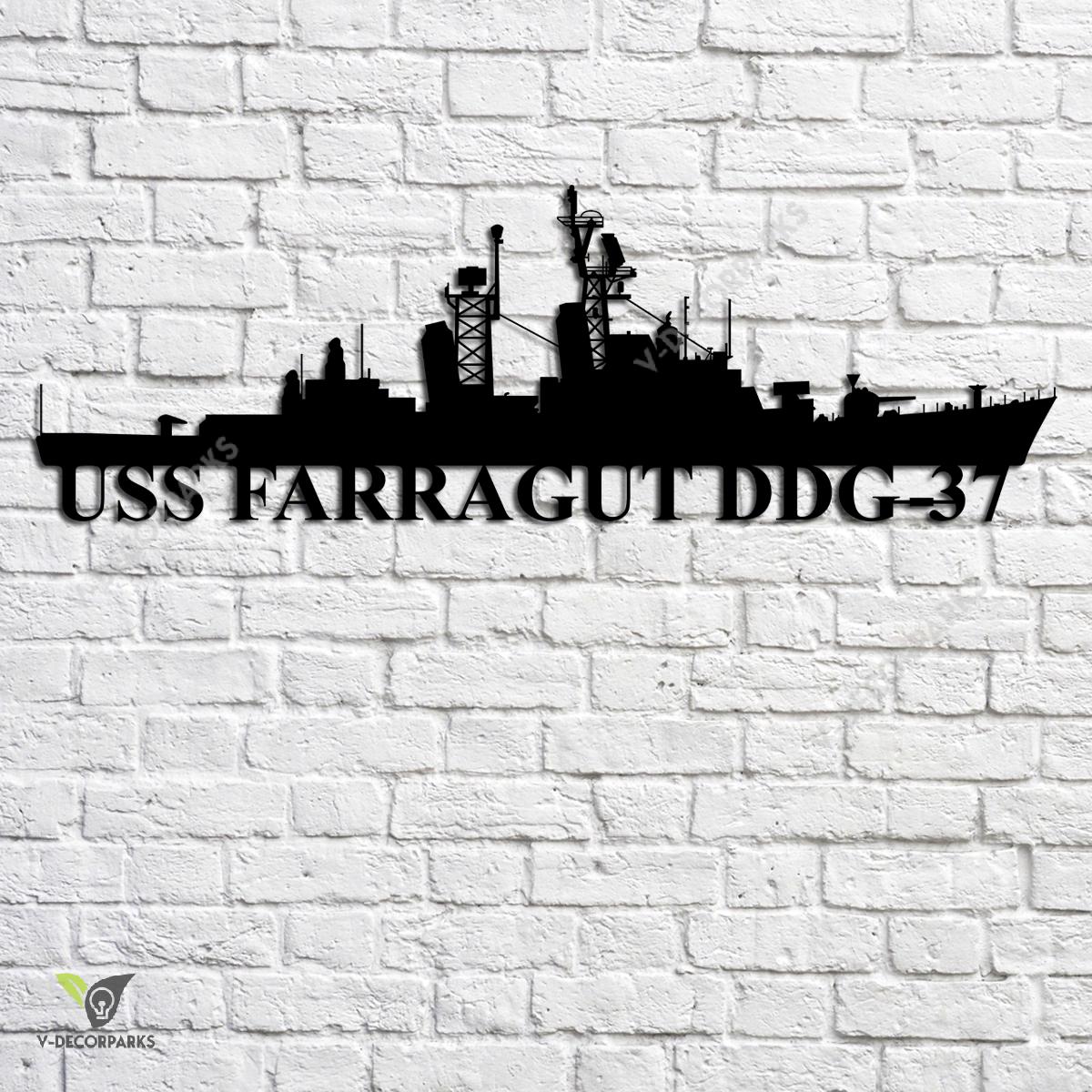 Uss Farragut Ddg-37 Navy Ship Metal Art, Navy Ships Silhouette Metal ...