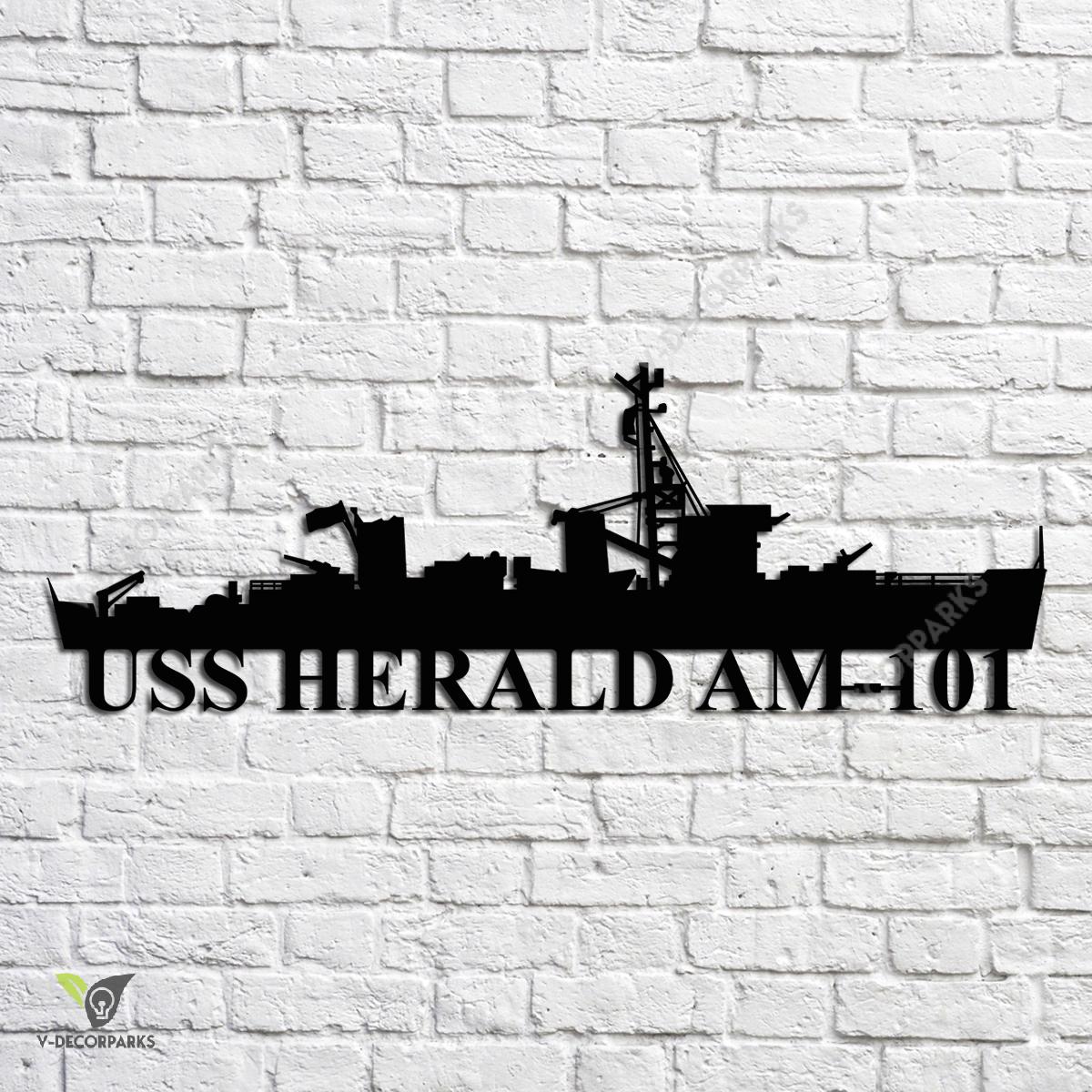 Uss Herald Am-101 Navy Ship Metal Art, Navy Ships Silhouette Metal Gift ...