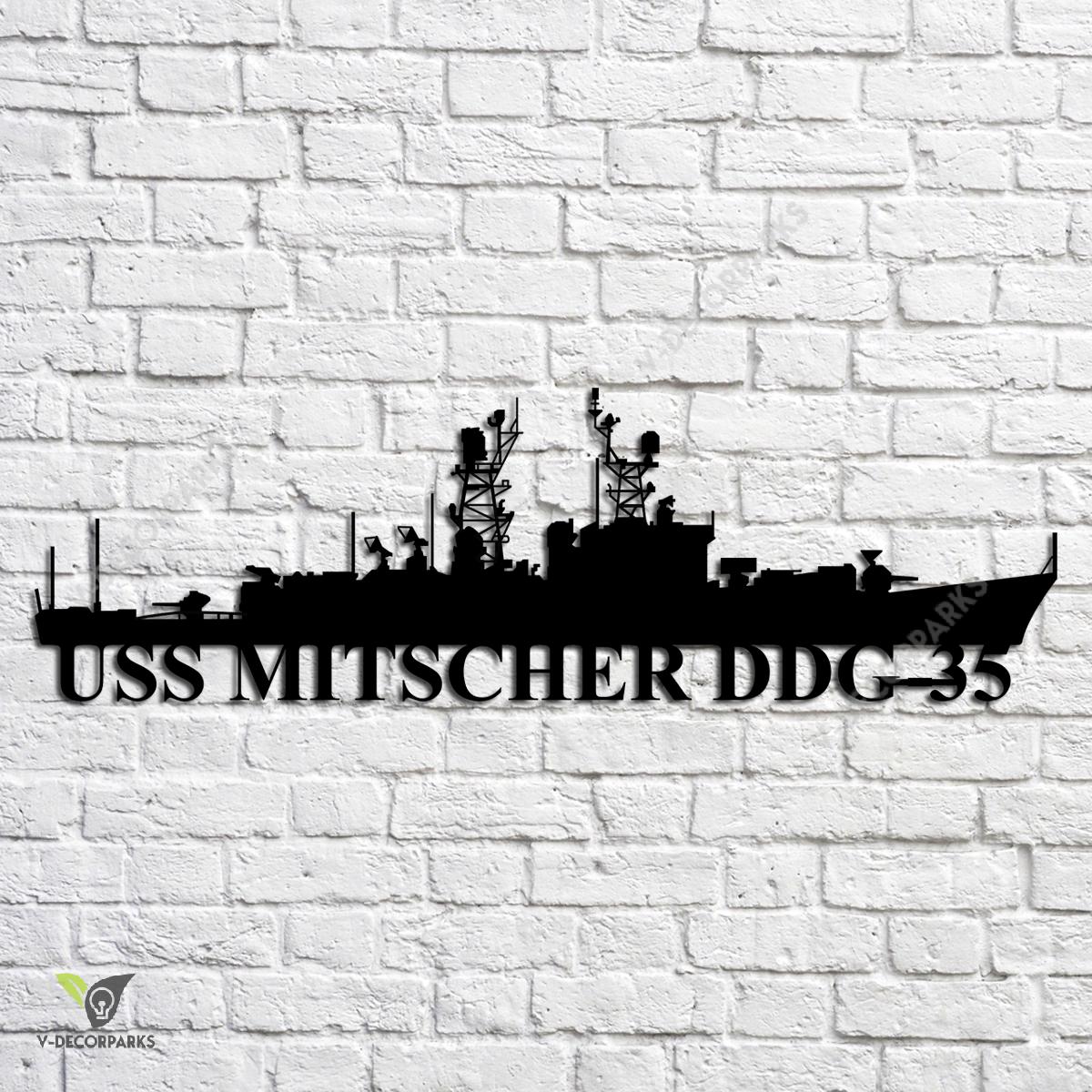 Uss Mitscher Ddg-35 Navy Ship Metal Art, Navy Ships Silhouette Metal ...