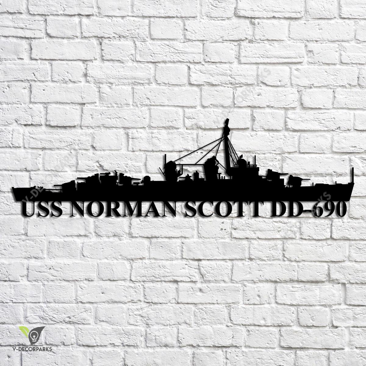 Uss Norman Scott Dd-690 Navy Ship Metal Art, Navy Ships Silhouette Metal Gift For Navy Veteran ...