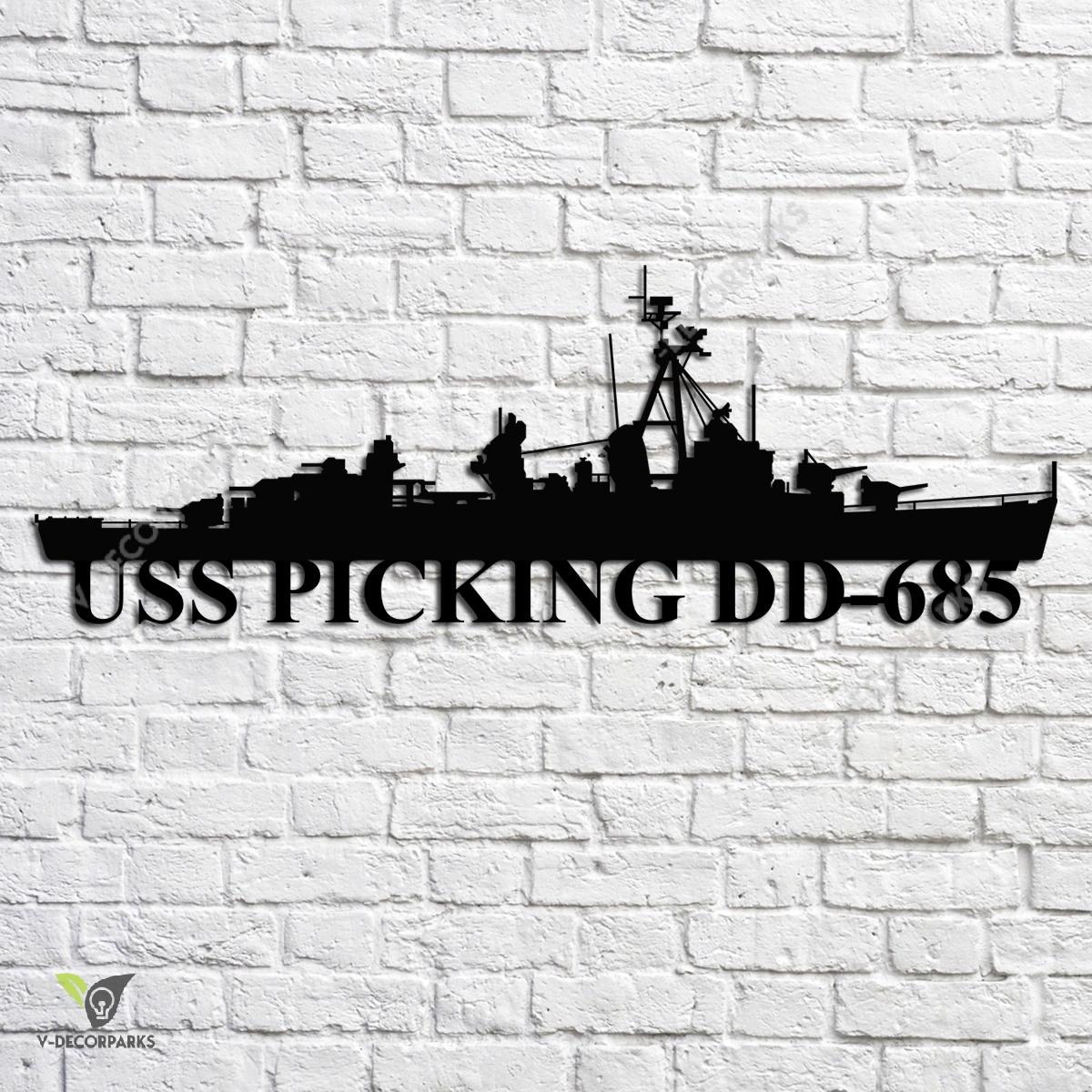 Uss Picking Dd-685 Navy Ship Metal Art, Navy Ships Silhouette Metal ...