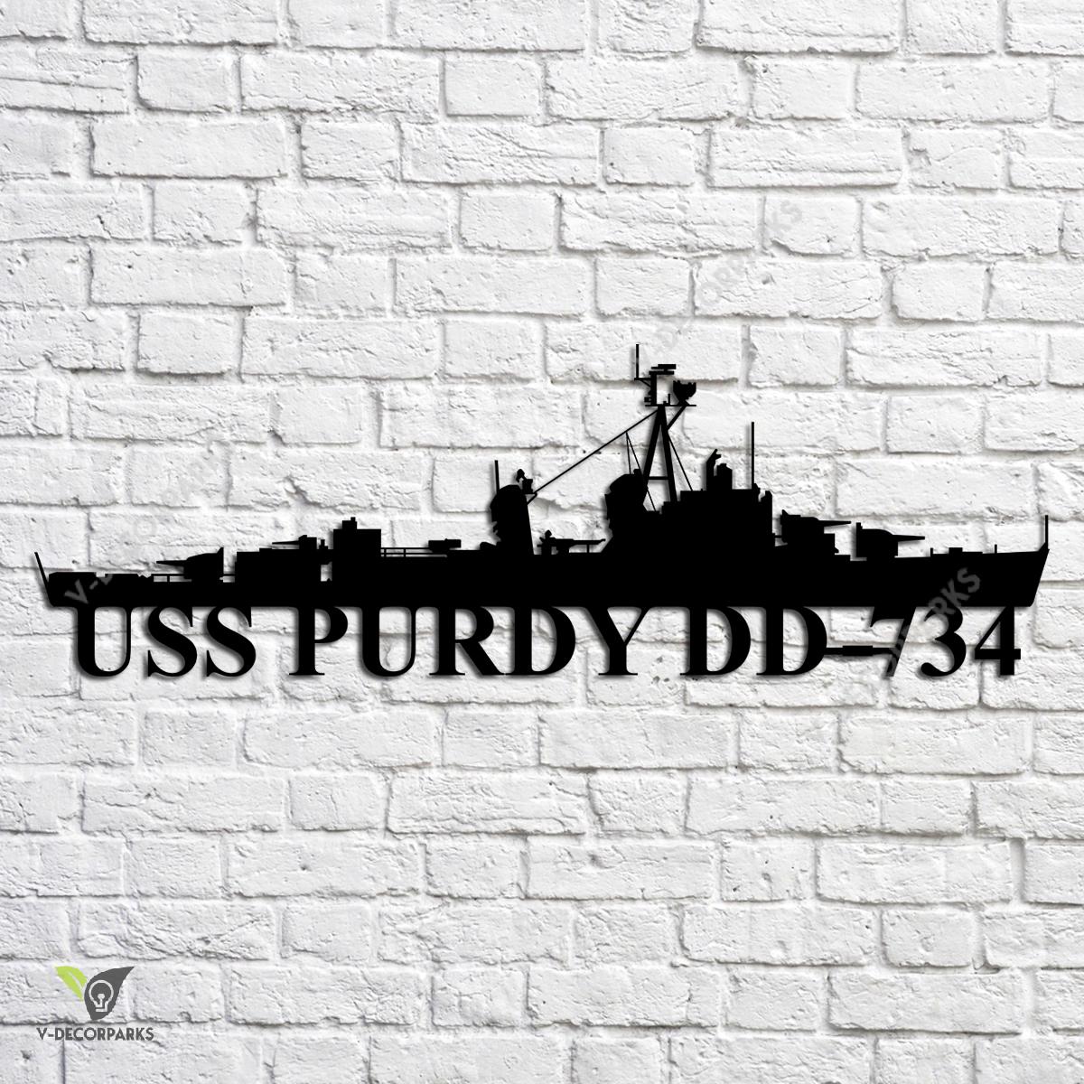 Uss Purdy Dd-734 Navy Ship Metal Art, Navy Ships Silhouette Metal Gift ...