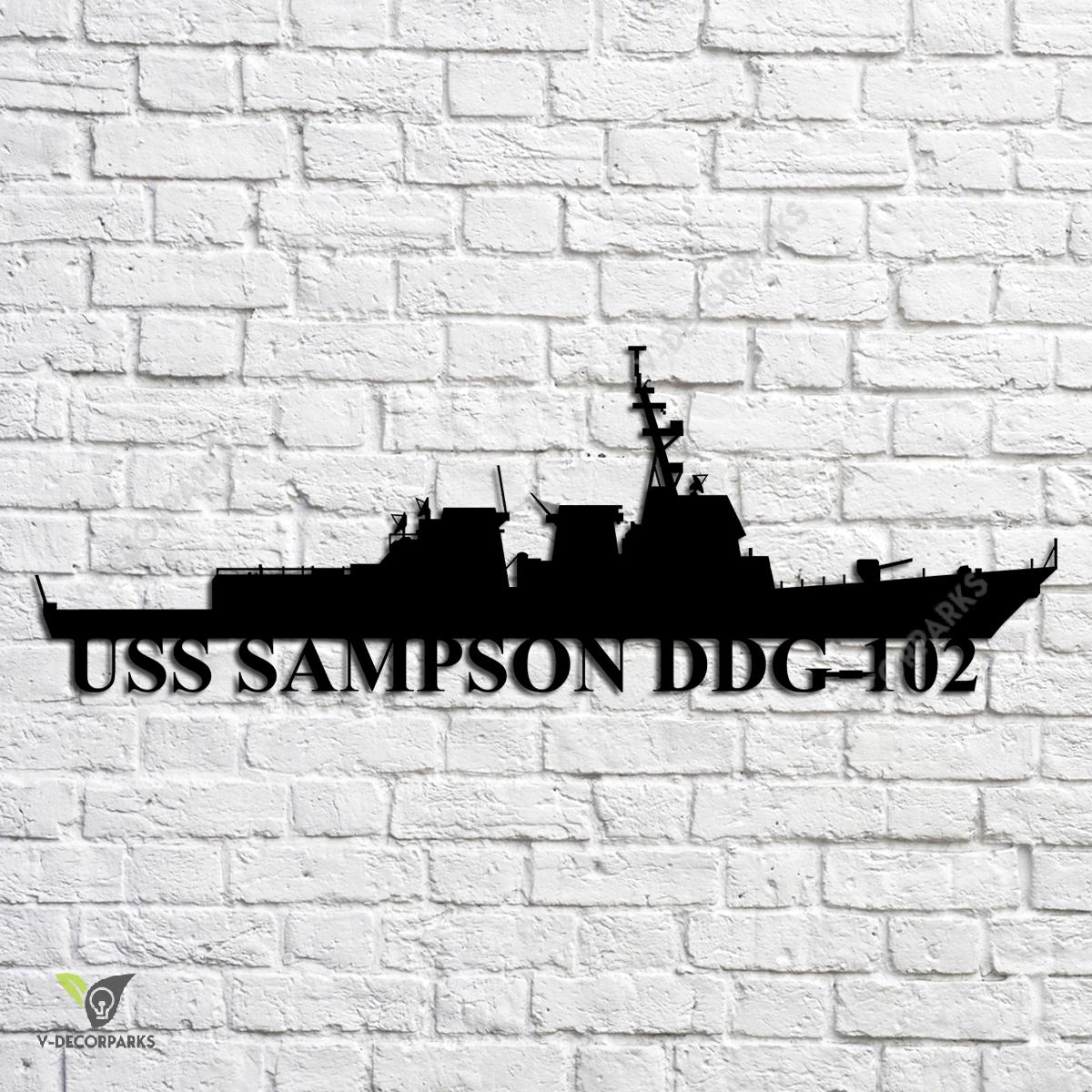 Uss Sampson Ddg-102 Navy Ship Metal Art, Navy Ships Silhouette Metal Gift For Navy Veteran ...