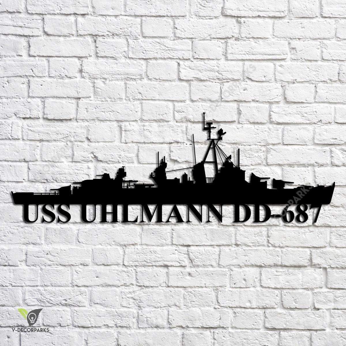 Uss Uhlmann Dd-687 Navy Ship Metal Art, Navy Ships Silhouette Metal ...