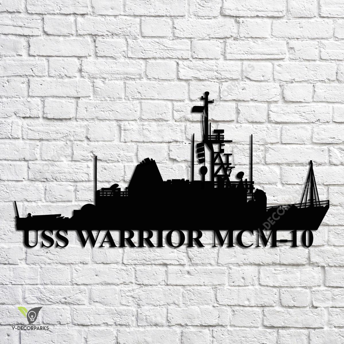 Uss Warrior Mcm-10 Navy Ship Metal Art, Navy Ships Silhouette Metal ...