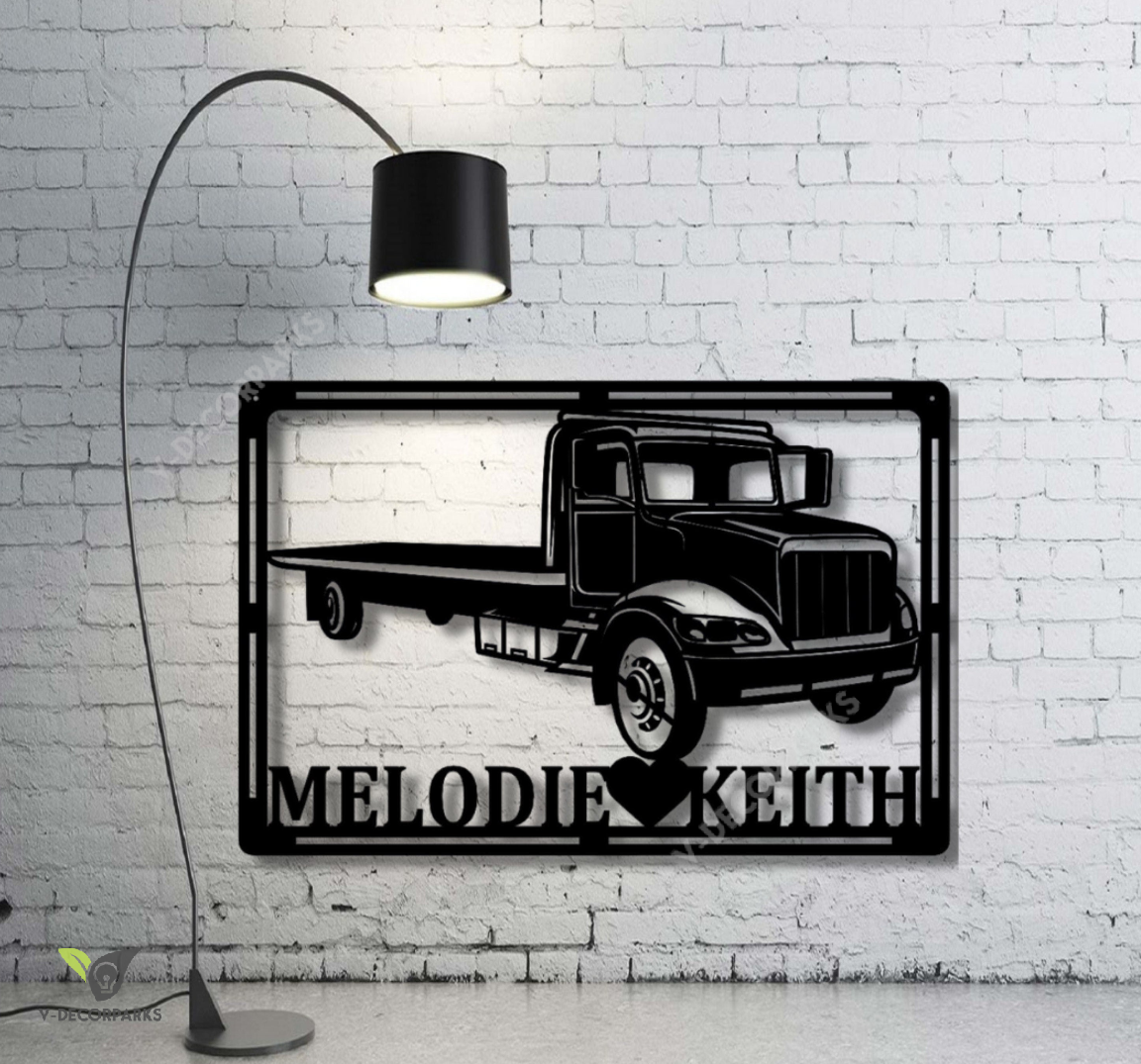 Flatbed Tow Truck Metal Decor, Customizable Wall Art, Personalized ...