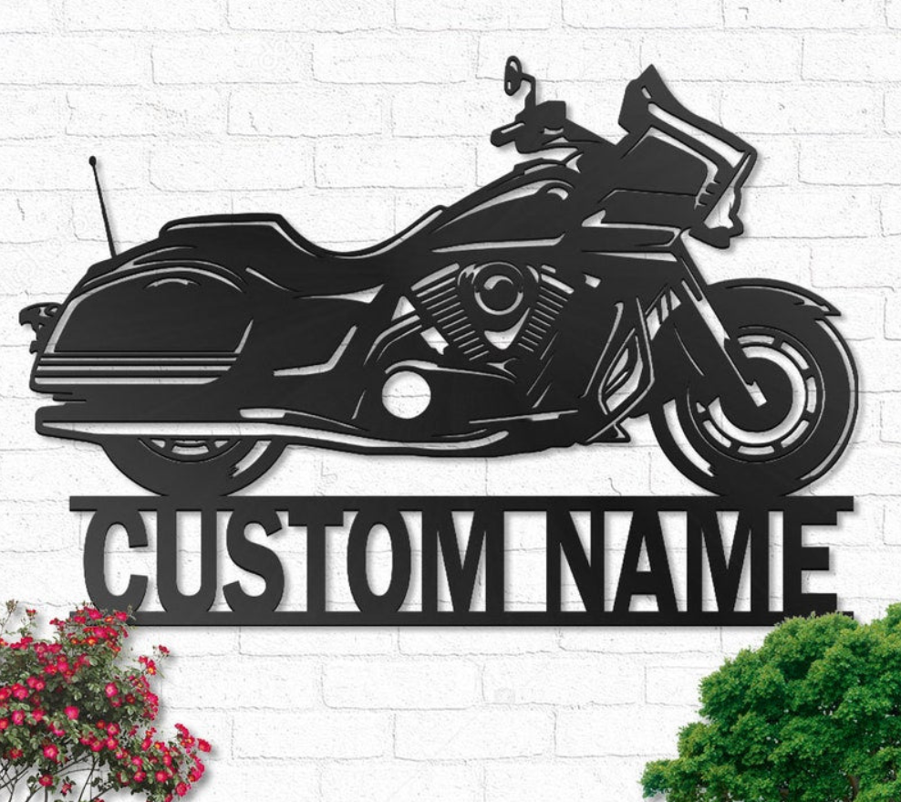 Custom Motorcycle Metal Wall Art, Personalized Motorcycle Garage Name ...