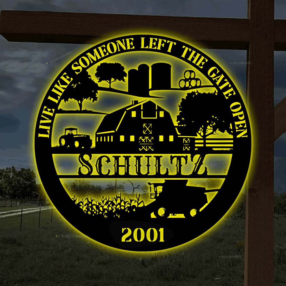 Personalized Metal Farm Sign Grain Bin Tractor Monogram With Led Lights ...