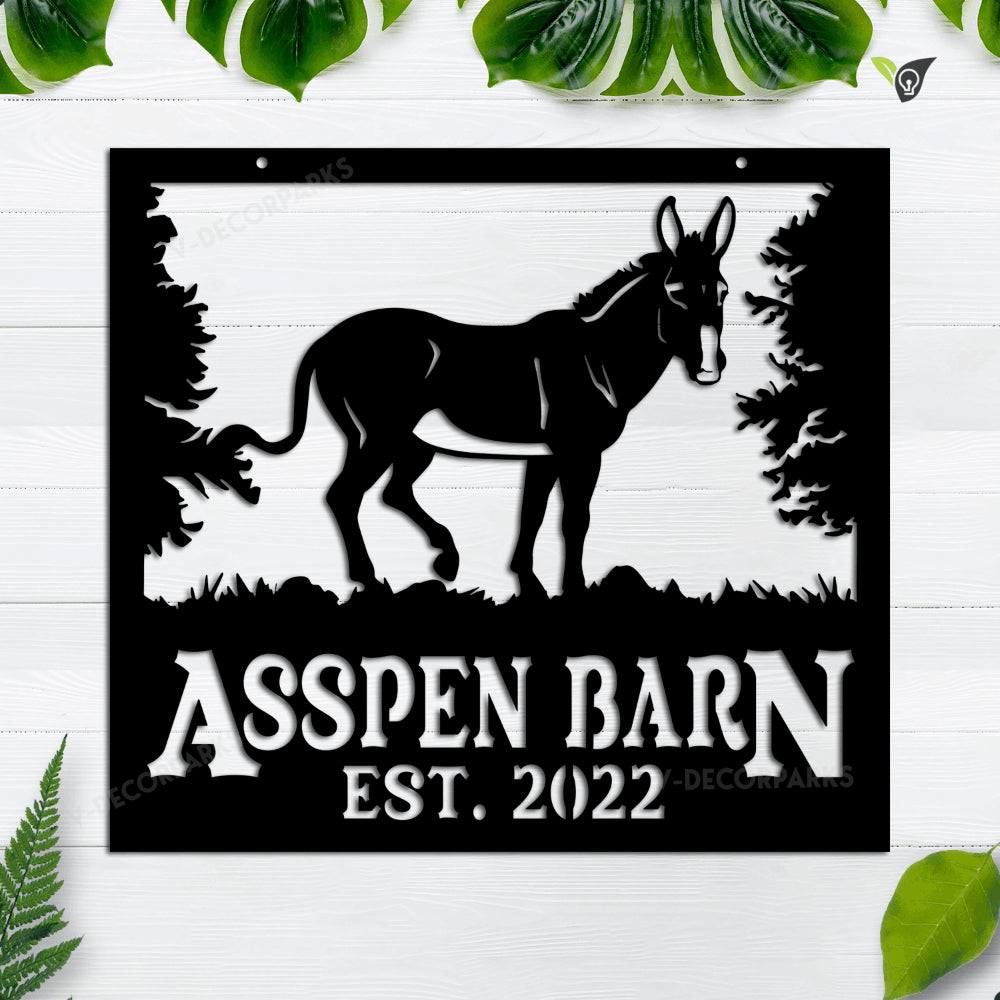 Personalized Metal Farm Sign Donkey Monogram Cut Metal Sign | Nalaprint