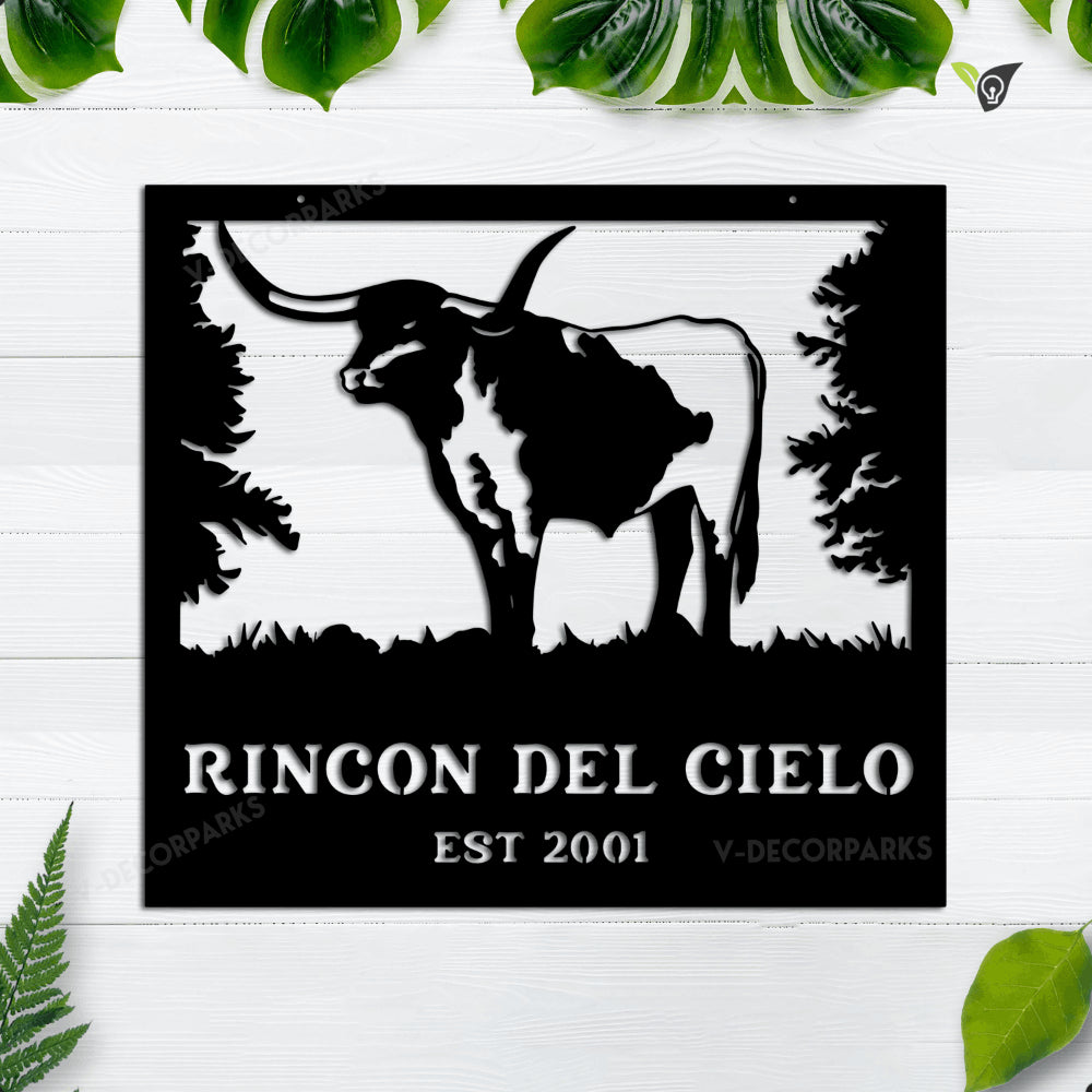 Metal Farm Sign Texas Longhorn Cattle Cow | Nalaprint