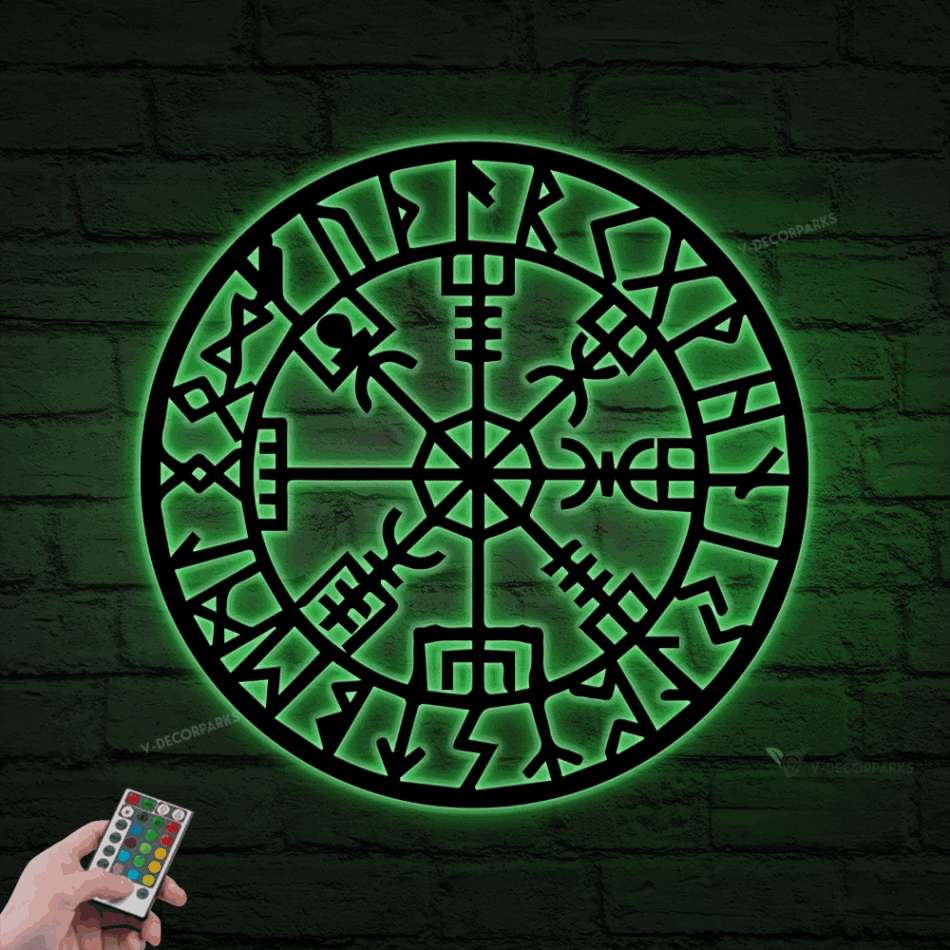 Viking Compass Metal Sign With Led Lights, Norse Wayfinder, Old Norse ...