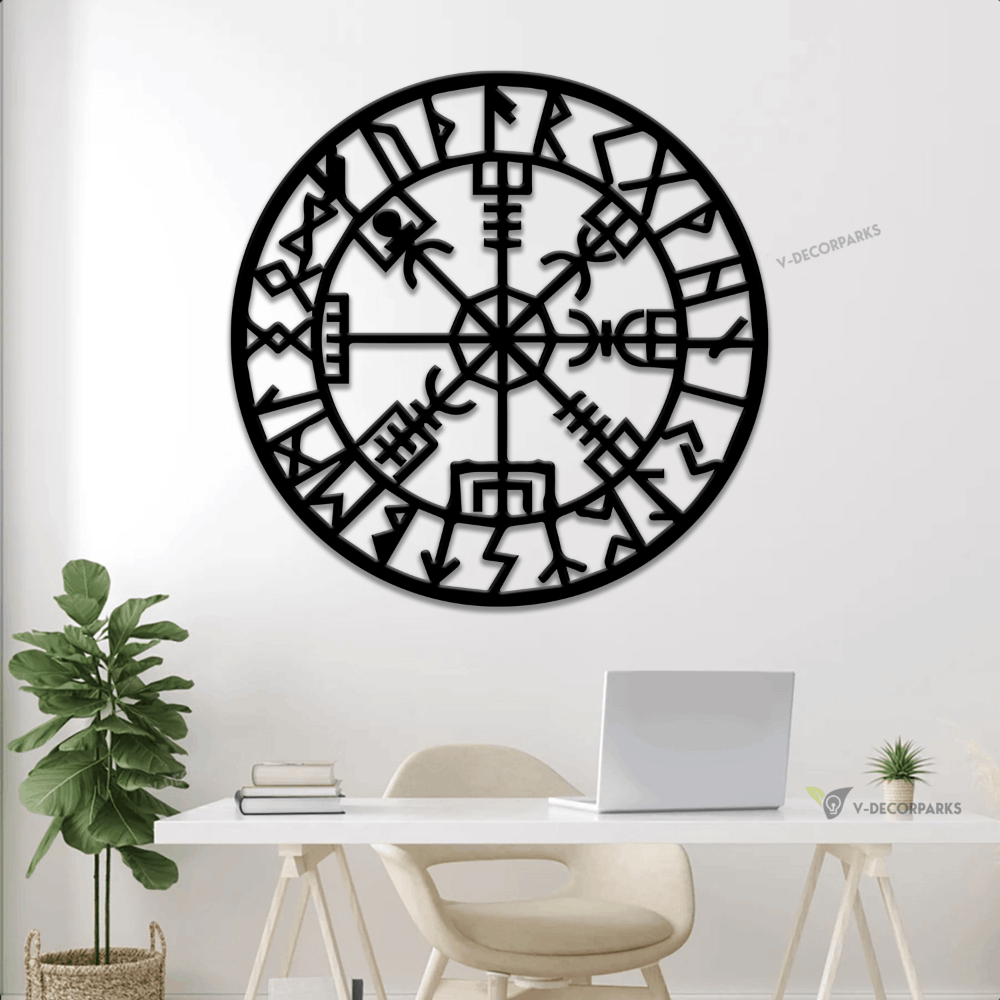 Viking Compass Metal Sign With Led Lights, Norse Wayfinder, Old Norse ...