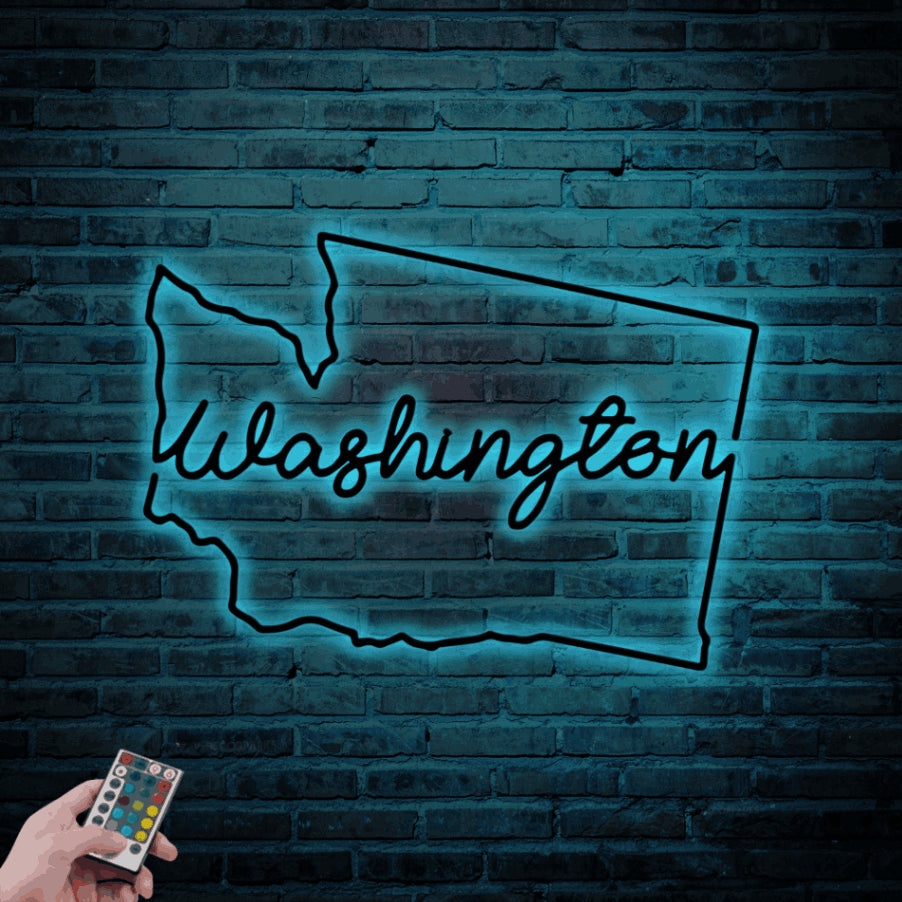 Washington Sign With Led Lights, Washington Metal Sign, Metal ...