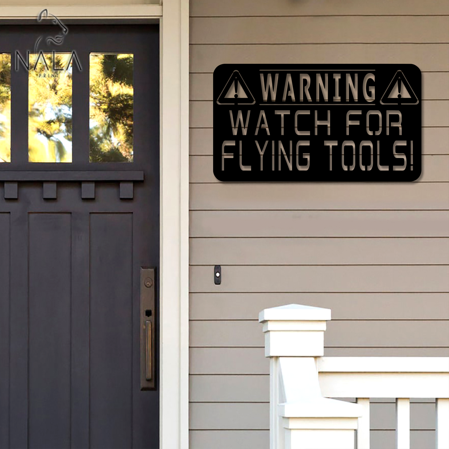 Warning Watch For Flying Tools! Wall Sign, Funny Metal Wall Art ...