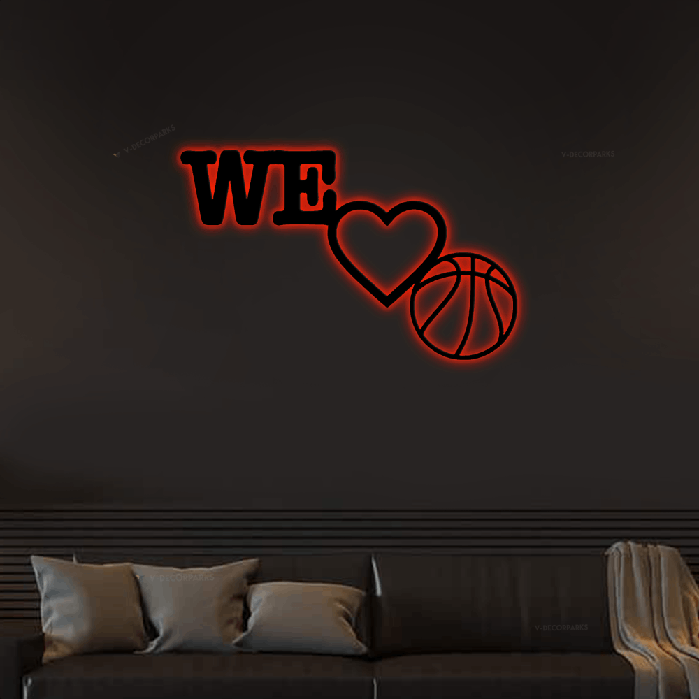 We Love Basketball Metal Wall Sign With Led Lights, Sports Sign,love ...
