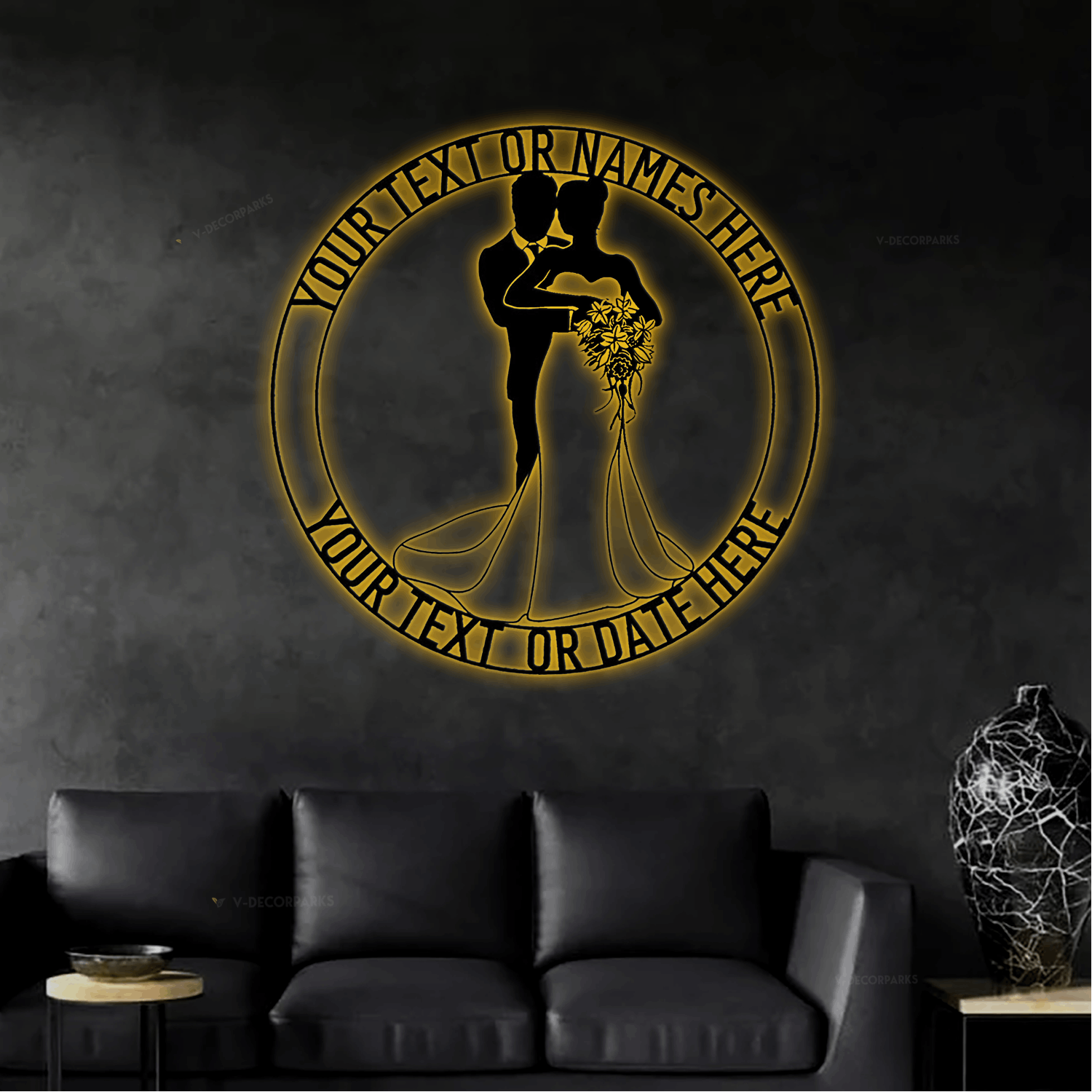 Led Lights Wedding Personalized New Married Couple Holding Each Other ...