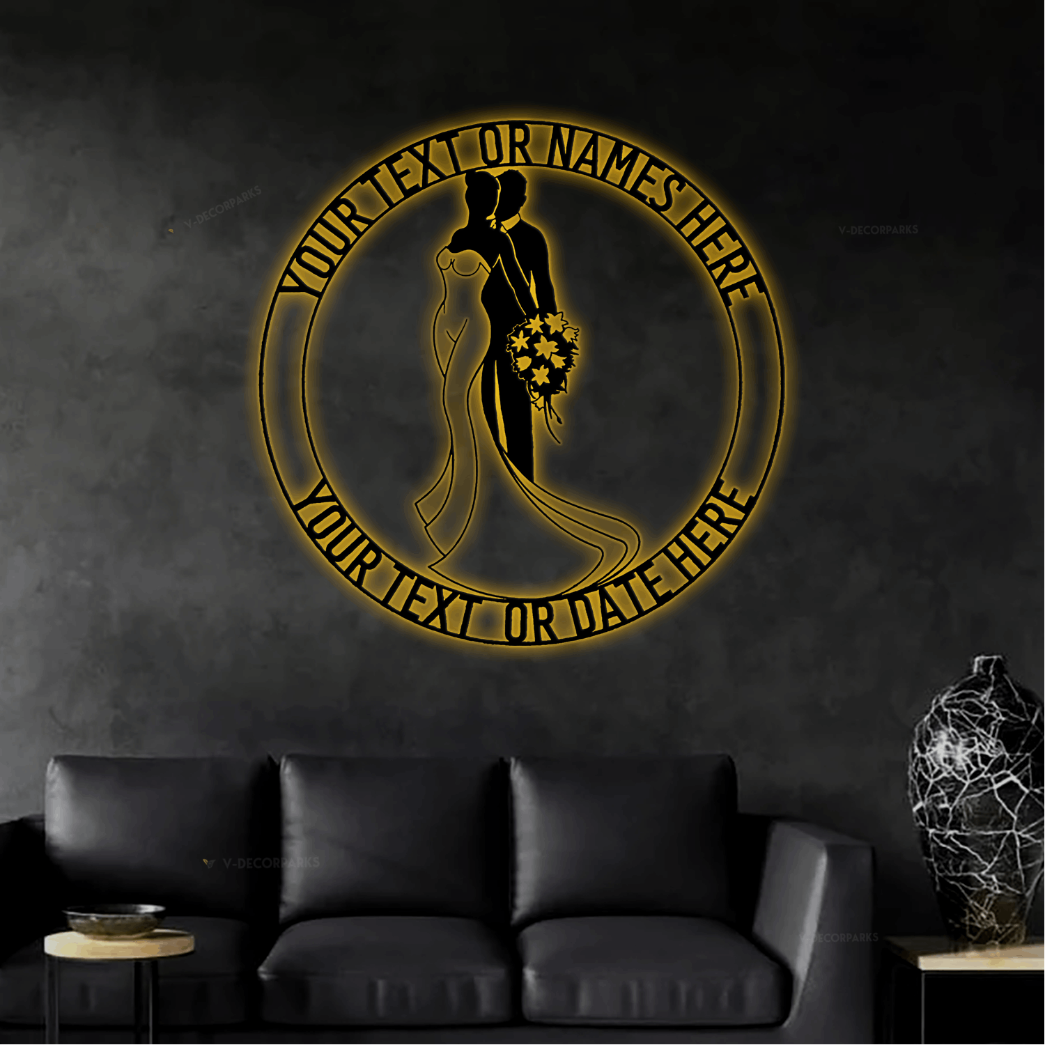 Personalized New Married Couple In Love Led Lights Metal Sign, Wedding ...