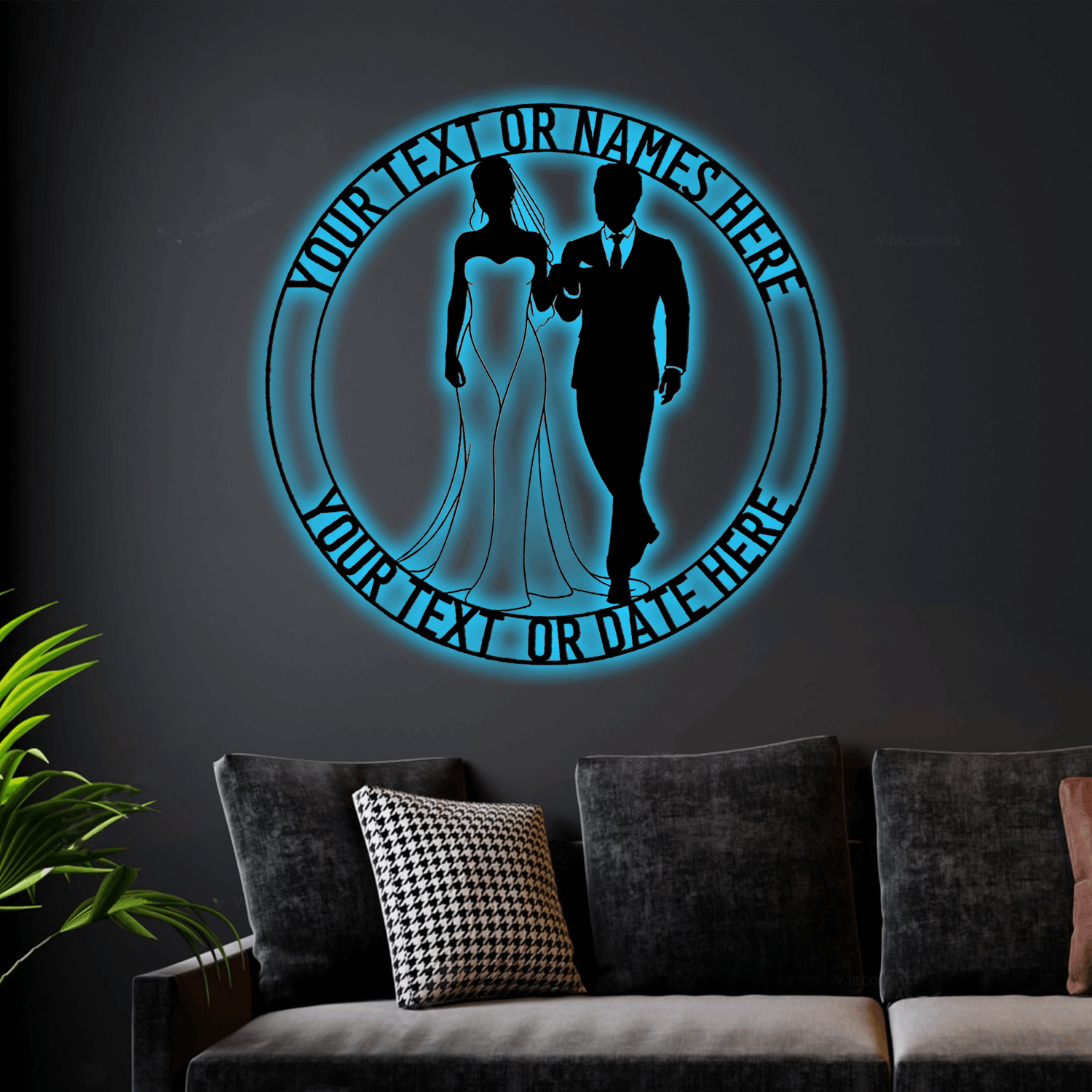 Personalized New Married Couple Led Lights Metal Sign, Wedding Name ...