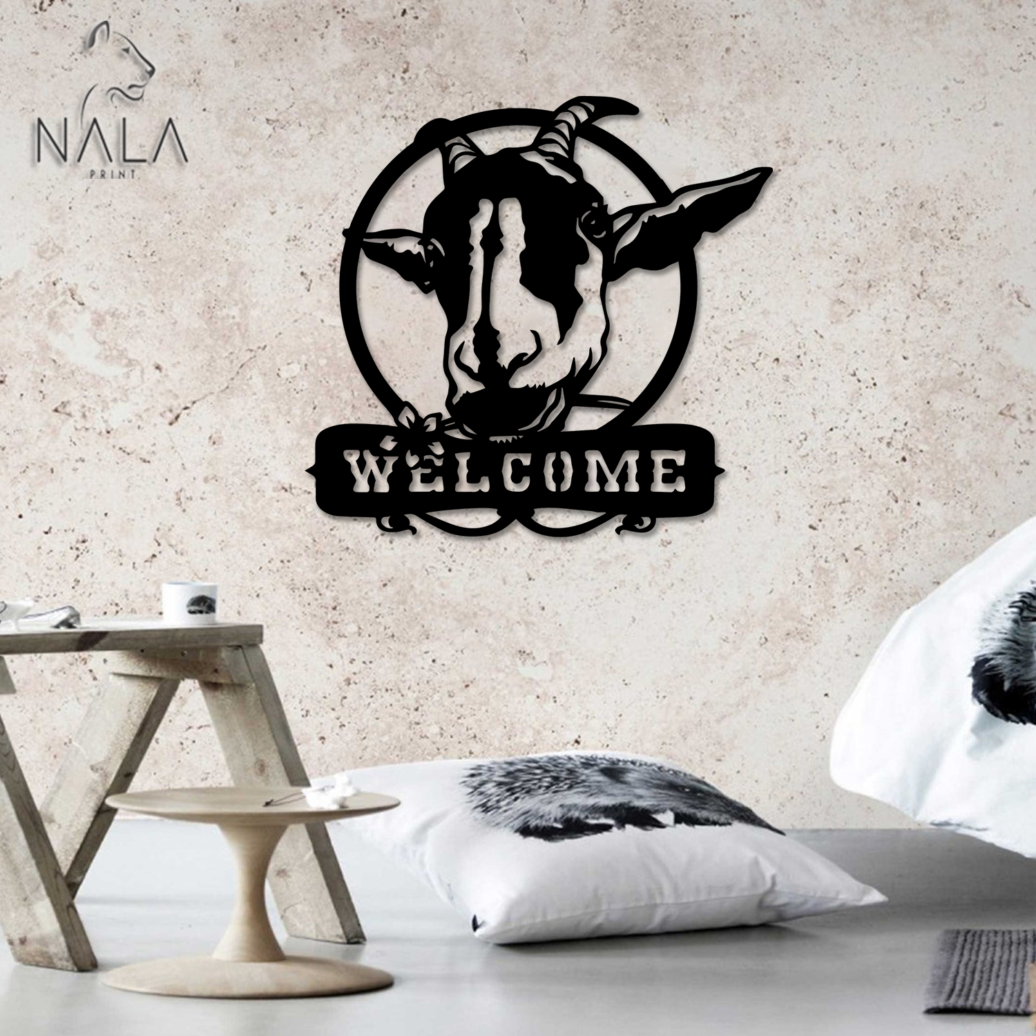 Goat Welcom Metal Cut Sign, Farm Animal Wall Hanging, Outdoor Decor ...