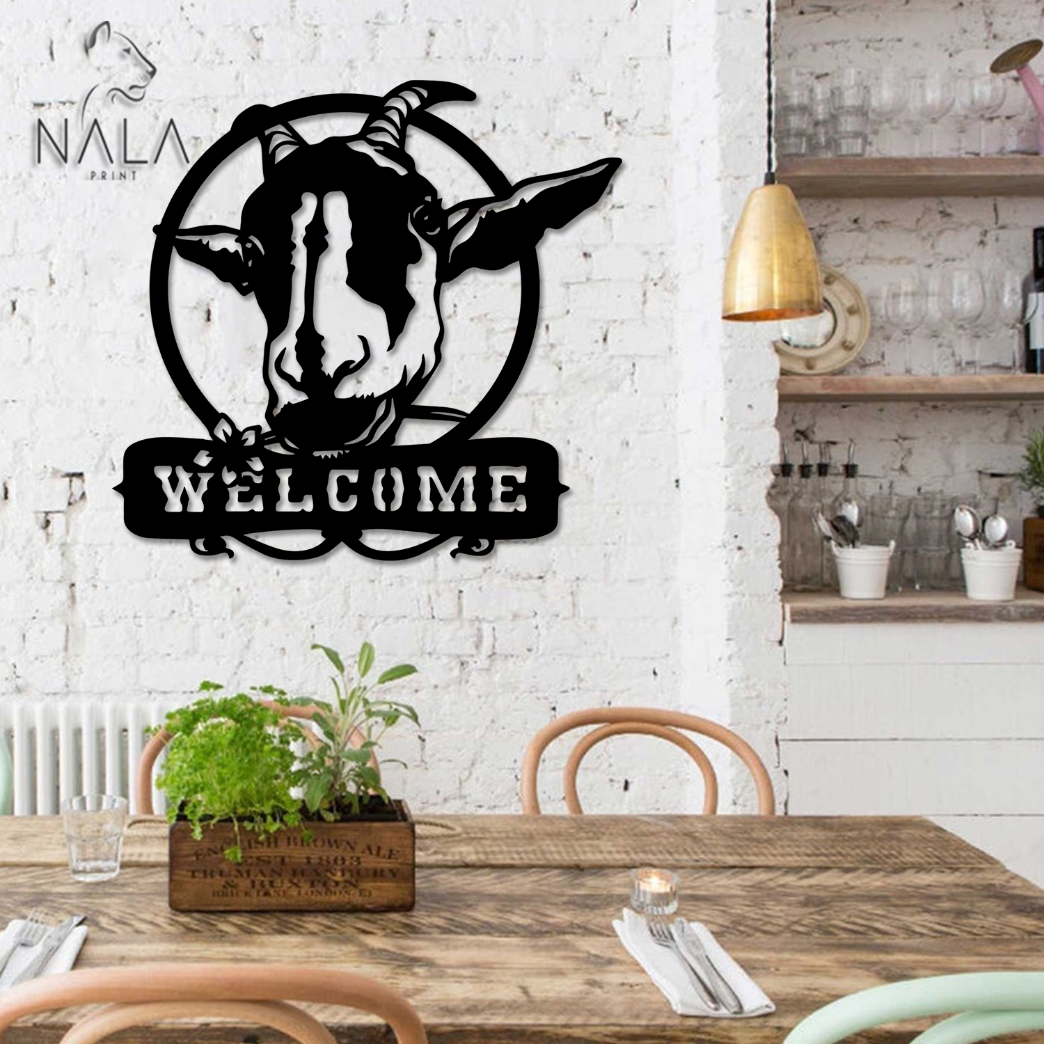 Goat Welcom Metal Cut Sign, Farm Animal Wall Hanging, Outdoor Decor ...