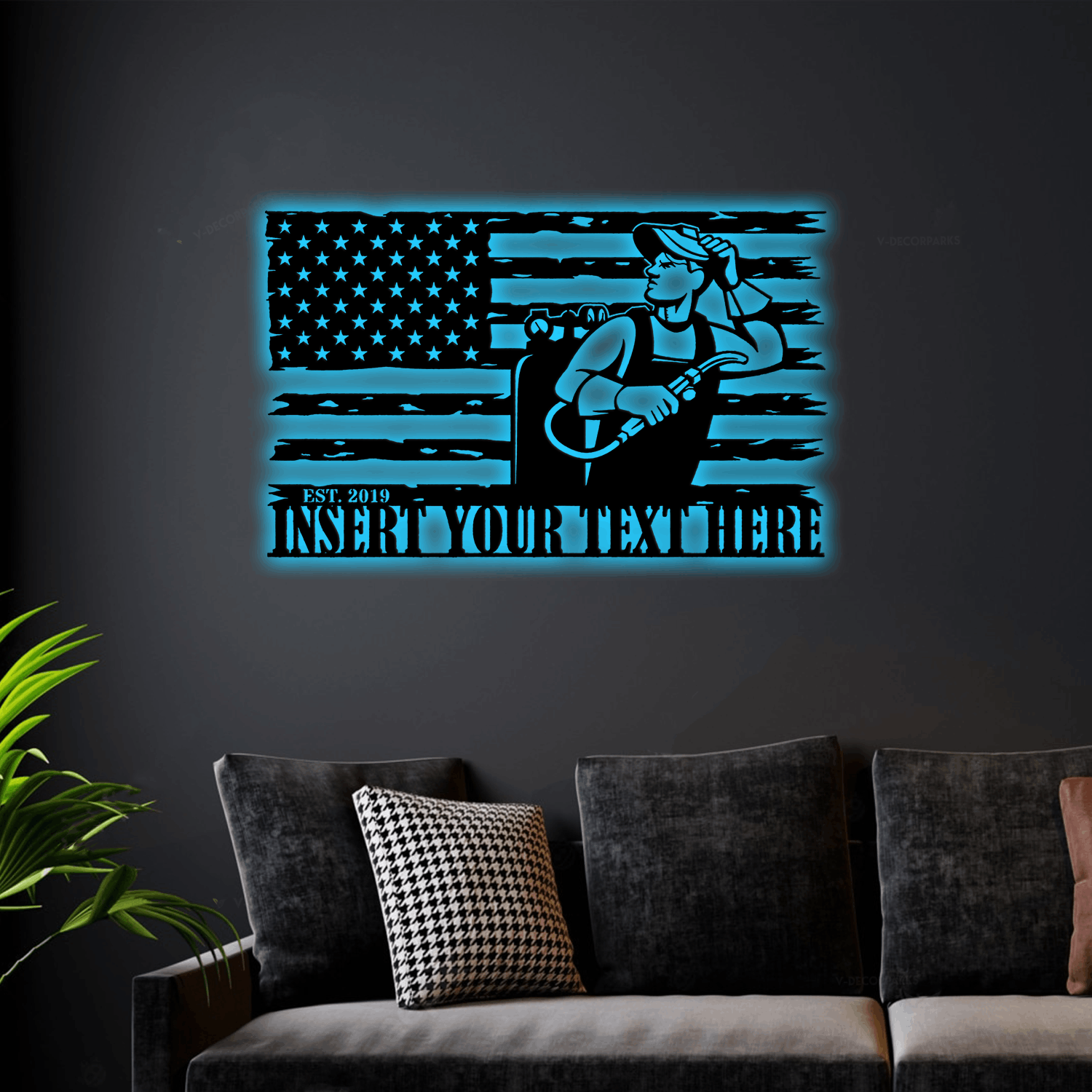 Welder Personalized American Metal With Led Lights Sign, Custom ...