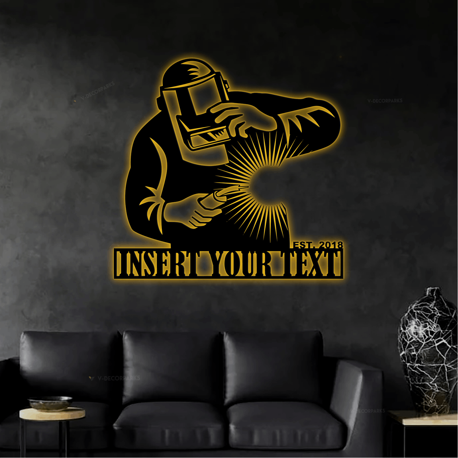 Welder Personalized With Led Lights Metal Sign, Custom Welder Wall ...