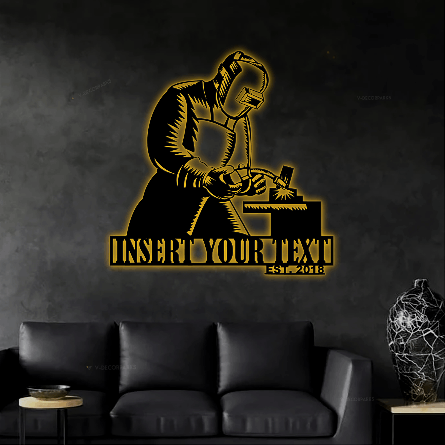 Welder Personalized Shop With Led Lights Metal Sign, Custom Welder Shop ...