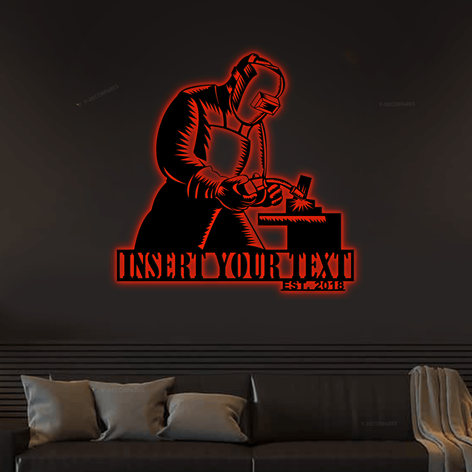 Welder Personalized Shop With Led Lights Metal Sign, Custom Welder Shop ...