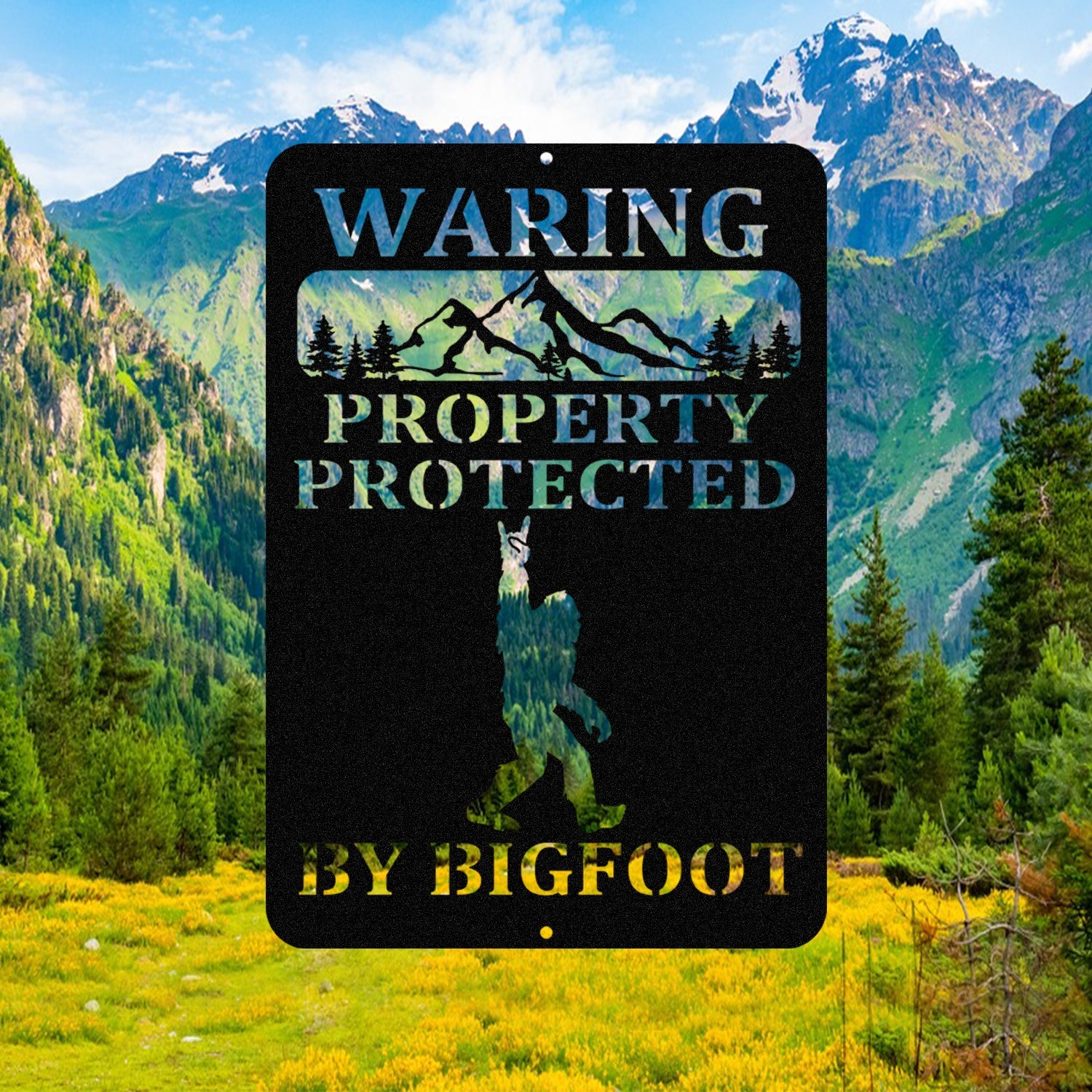 Warning Property Protected By Bigfoot Metal Sign, Funny Cabin Sign ...