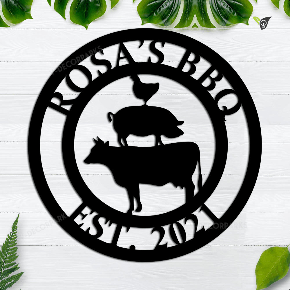 Custom Cow Pig Chicken Bbq Metal Sign, Bbq Sign, Backyard Decor, Grill ...