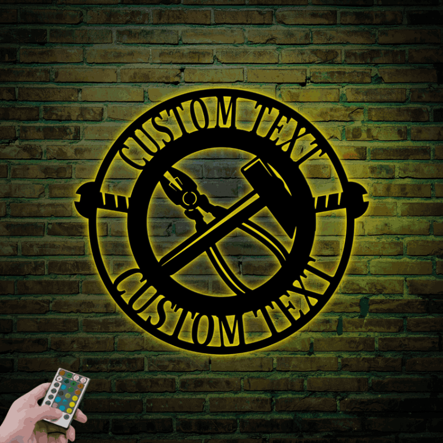 Custom Metal Name Garage Sign With Led Lights, Custom Mechanic Workshop ...