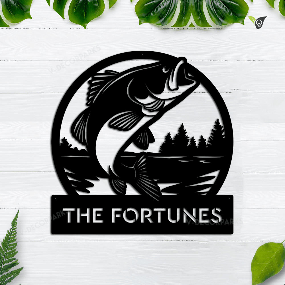 Personalized Fish Metal Name Sign, Bass Fishing Metal Monogram, Fishing ...