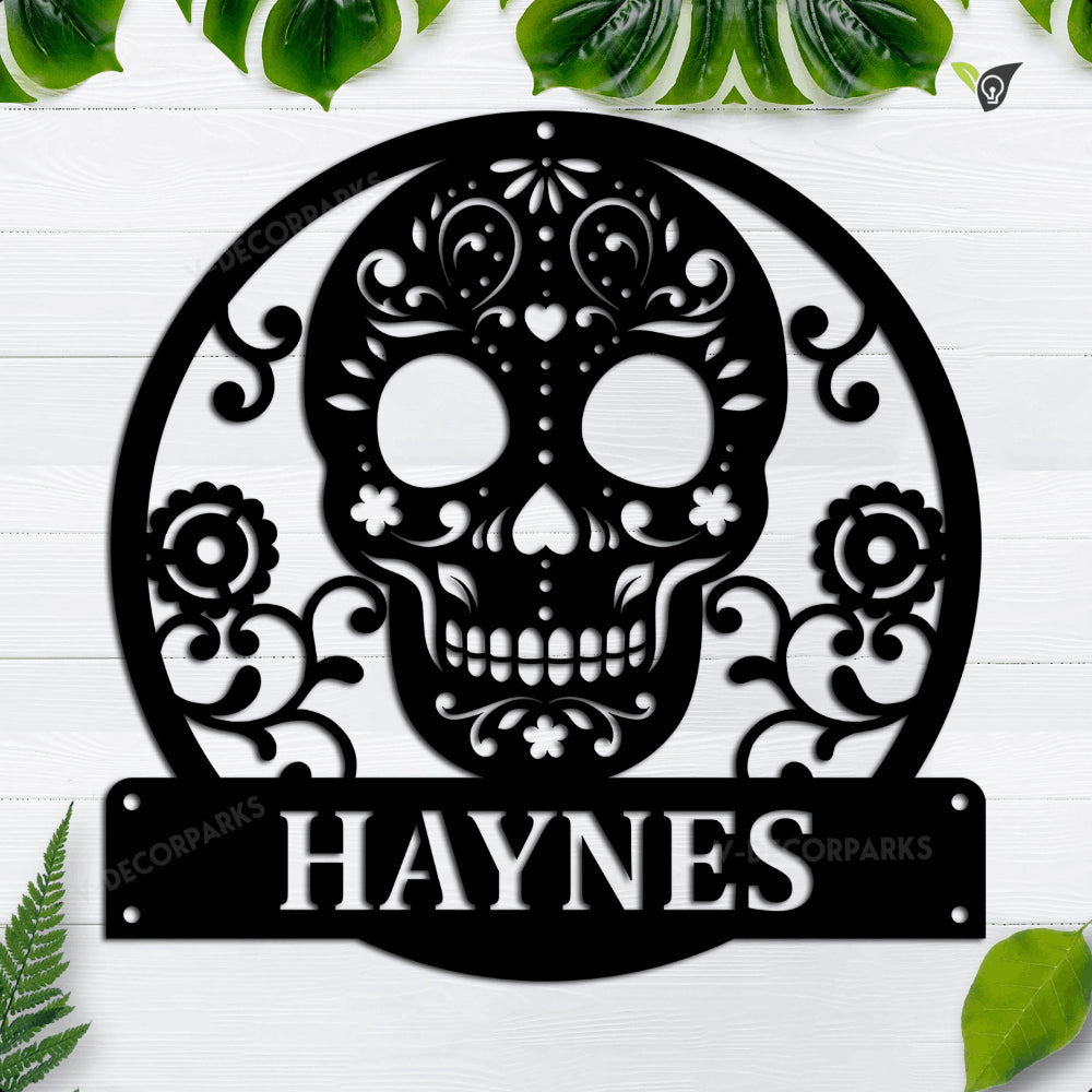 Personalized Sugar Skull Metal Sign Art, Sugar Skull Monogram Metal ...