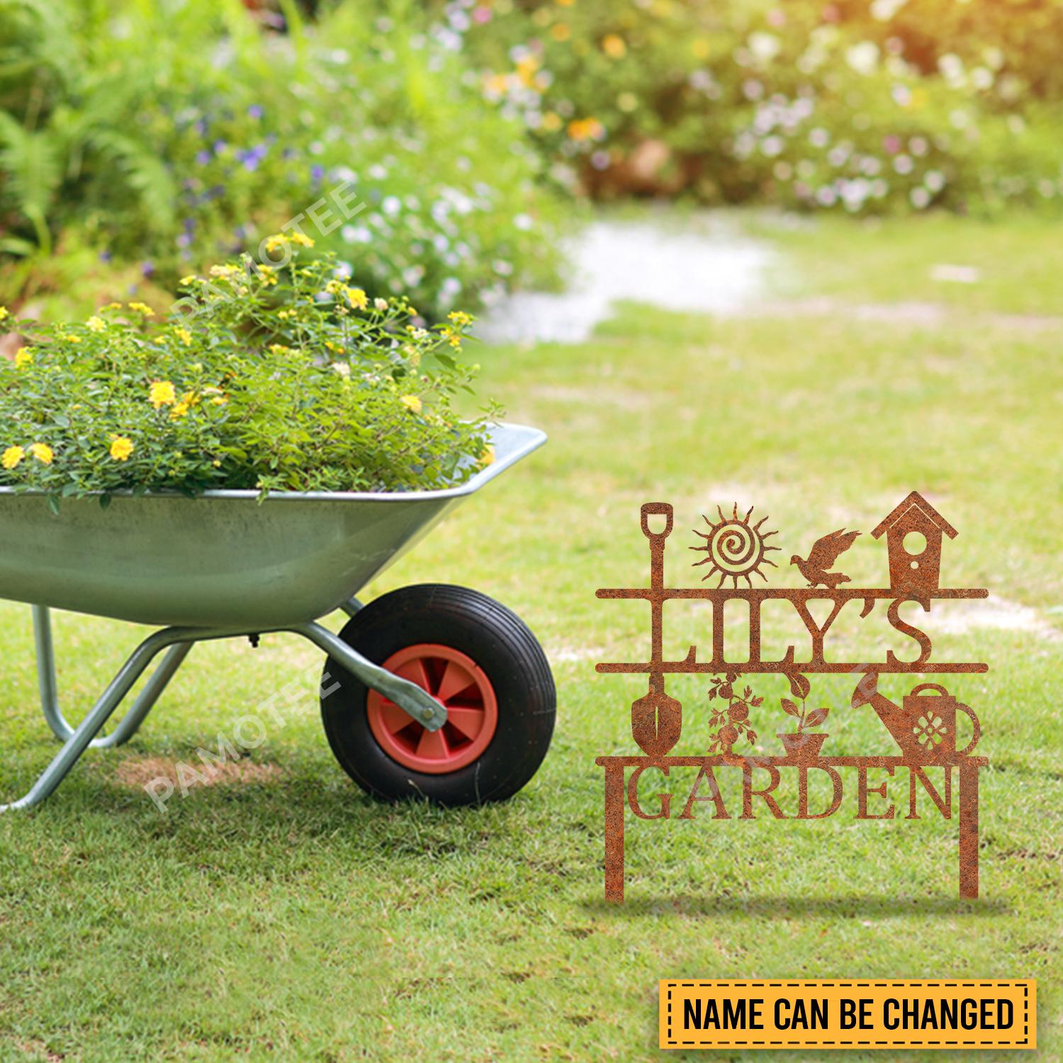 Customized Gardening Tools Metal Garden Sign, Shovel, Wacky Sun Artwork ...