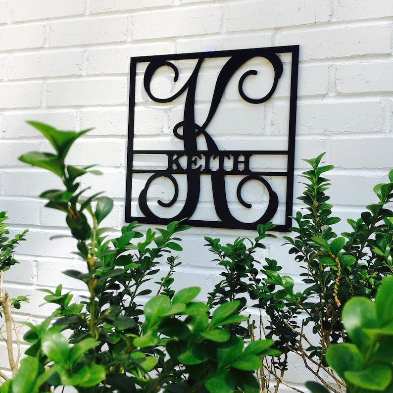 Personalized Square Monogram Initial & Family Name Metal Sign ...