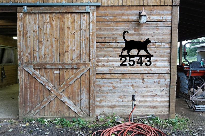 Custom Cat House Number Sign, Personalized Metal Decorative Address ...