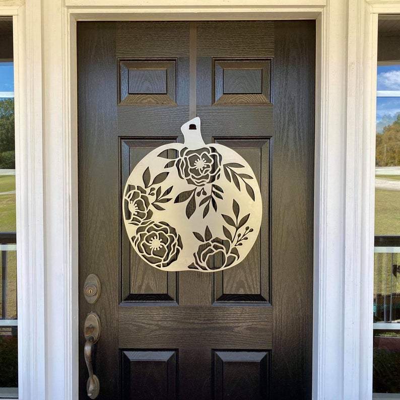 Floral Pumpkin Fall Decor Metal Sign, Cut Metal Sign, Metal Wall Art ...