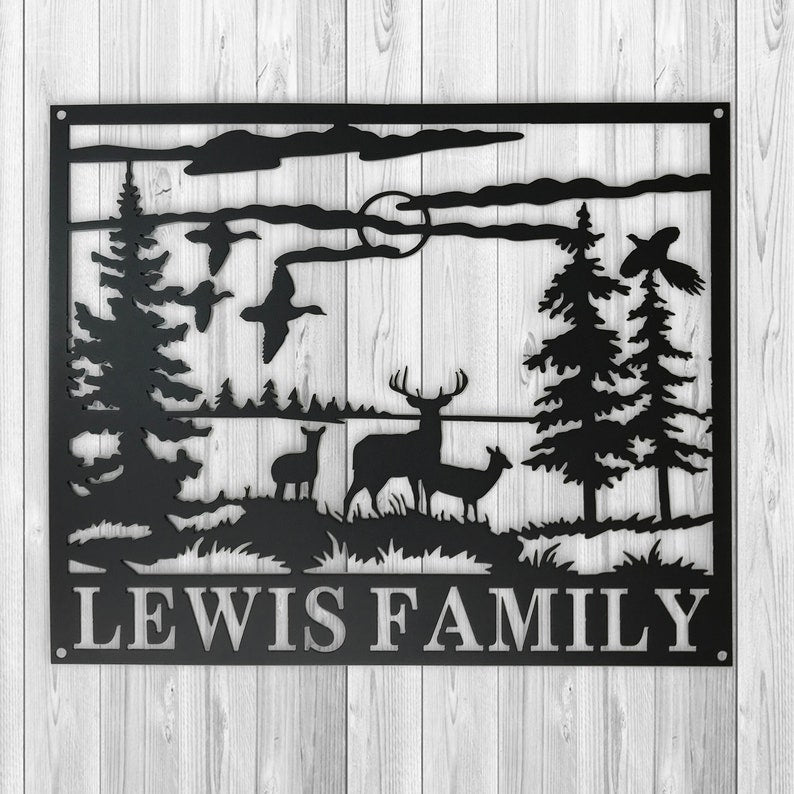 Nature Scene Monogram Sign, Wedding Gift, Deer Sign, Country Cottage ...