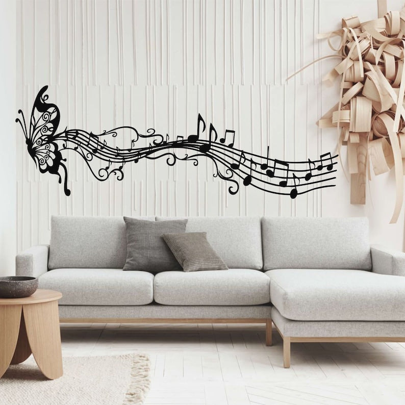 Metal Wall Decor, Metal Music Decor, Butterfly And Melody Notes Art ...