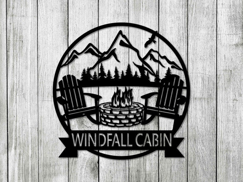 Mountain Campfire Monogram Steel Design, Custom Sign, Monogram Sign ...
