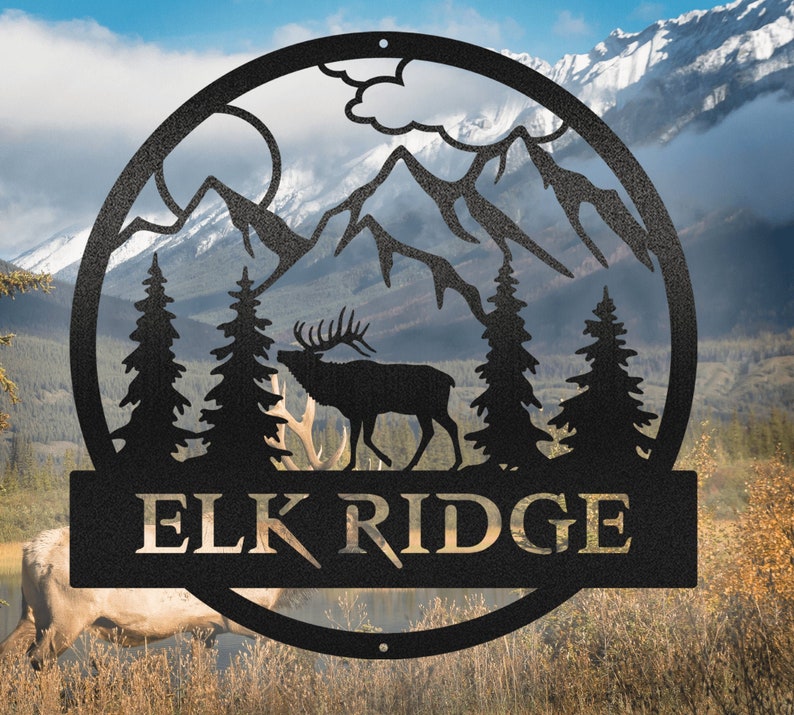 Elk Mountain Scene Family Name Sign, Front Entrance Family Name Sign ...