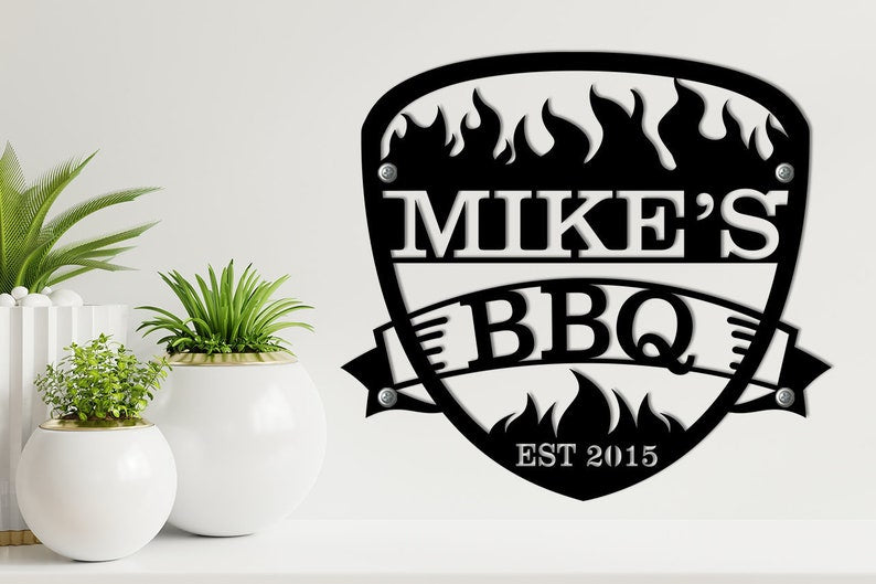 Personalized Bbq Sign, Metal Custom Name Bbq Sign, Outdoor Sign, Bbq ...